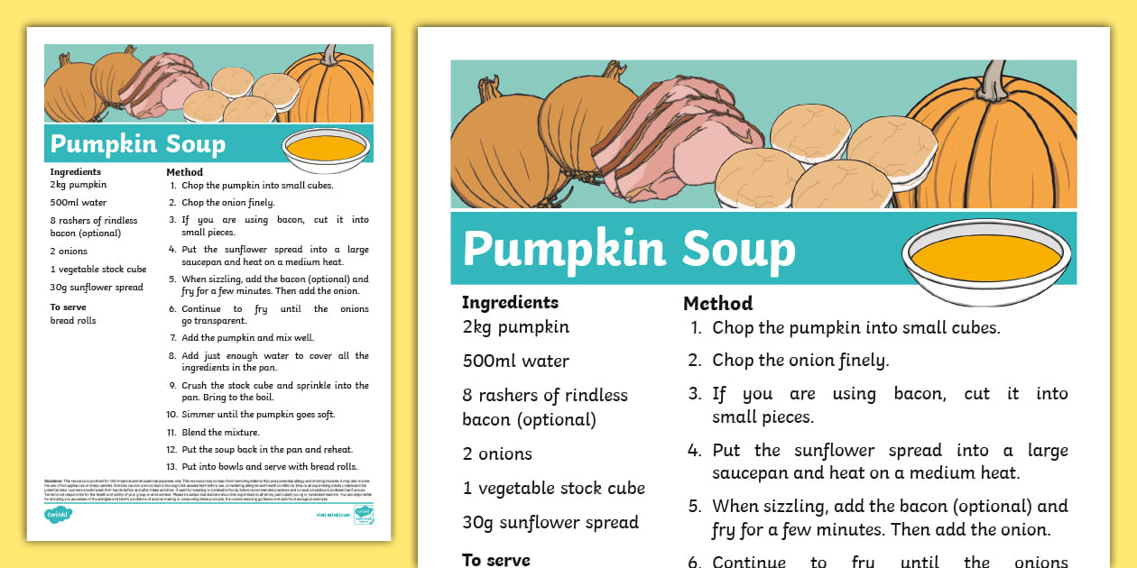 Pumpkin Soup Recipe Sheets (teacher made) - Twinkl