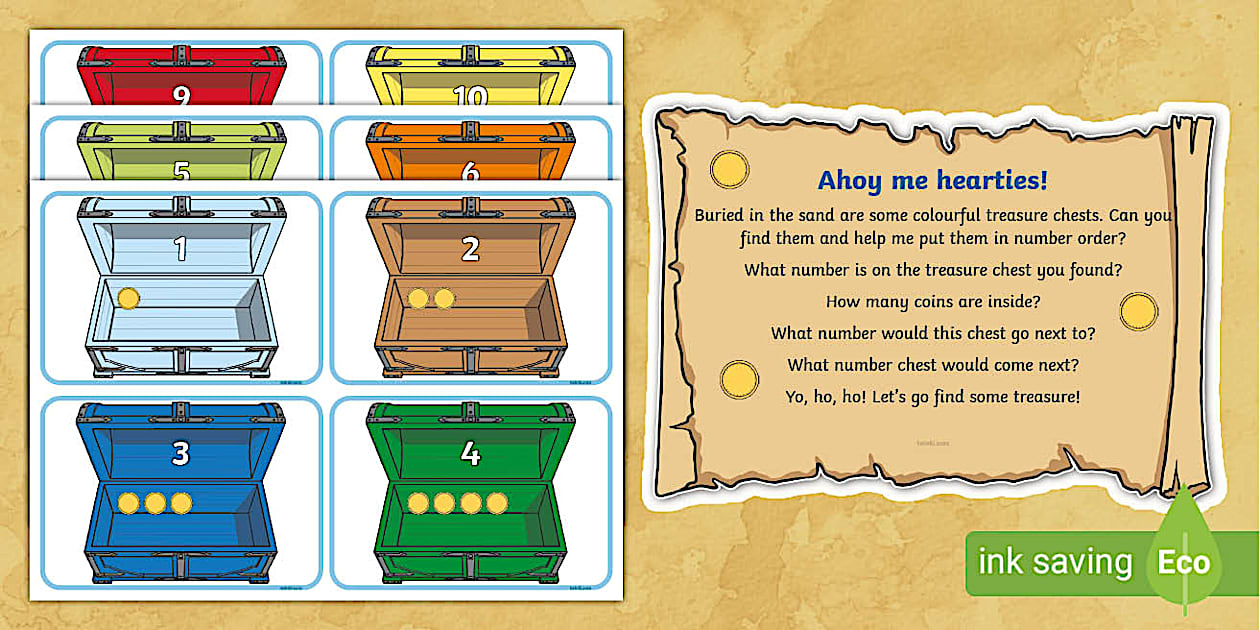 👉 Pirate Treasure Ordering Numbers to 10 Activity
