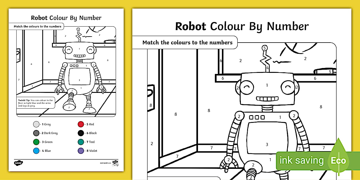 Robot Colour-by-Number Worksheet | Twinkl | KS1 | Colouring