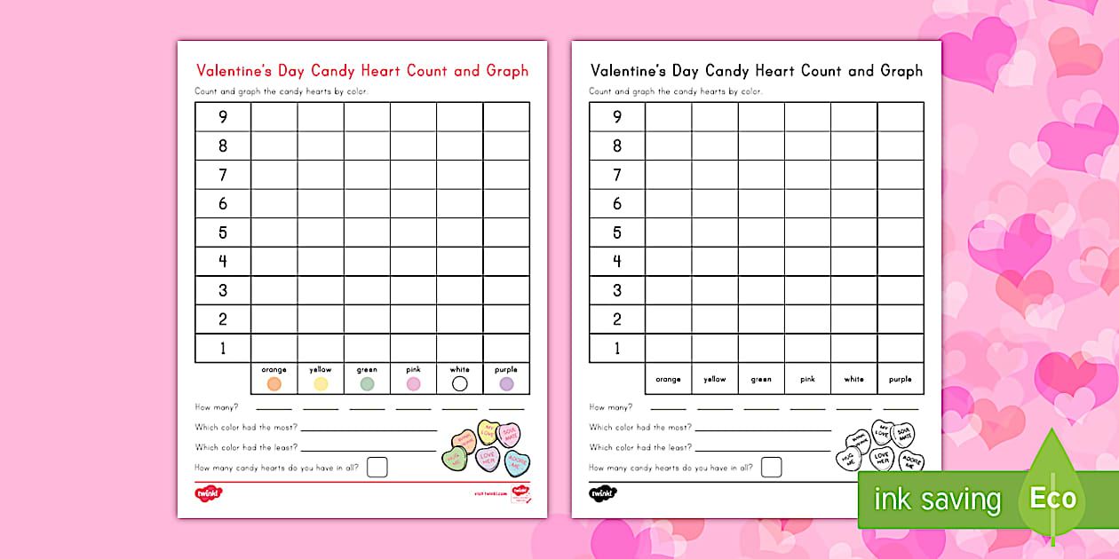 Valentine's Day Candy Heart Count and Graph to 9 | Twinkl