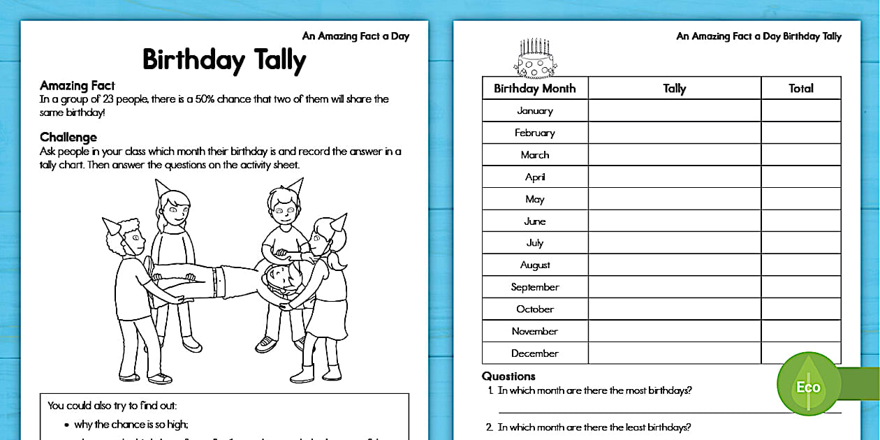 Birthday Tally Worksheet (Teacher-Made) - Twinkl
