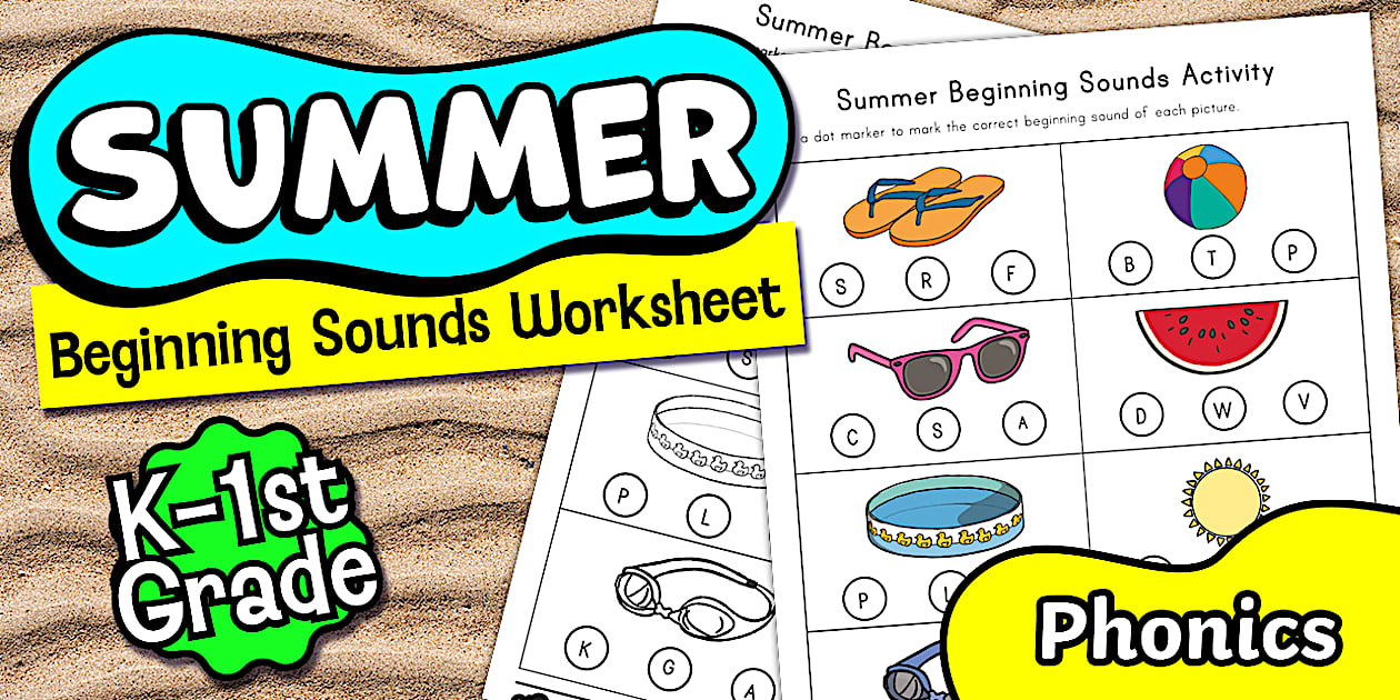 Summer Words Beginning Sounds Worksheet for PreK-K - Twinkl