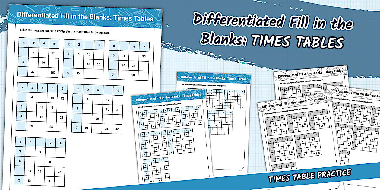 Differentiated Fill in the Blanks: Times Tables