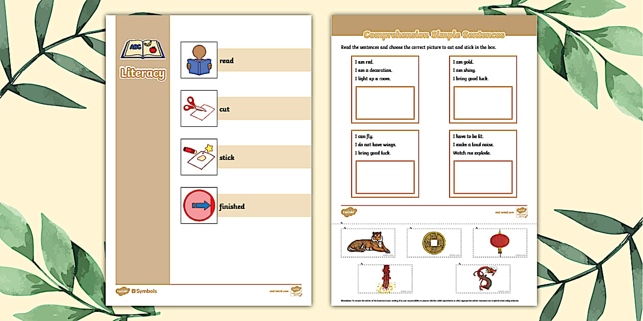 SEND Structured Steps Chinese New Year Comprehension Simple Sentences