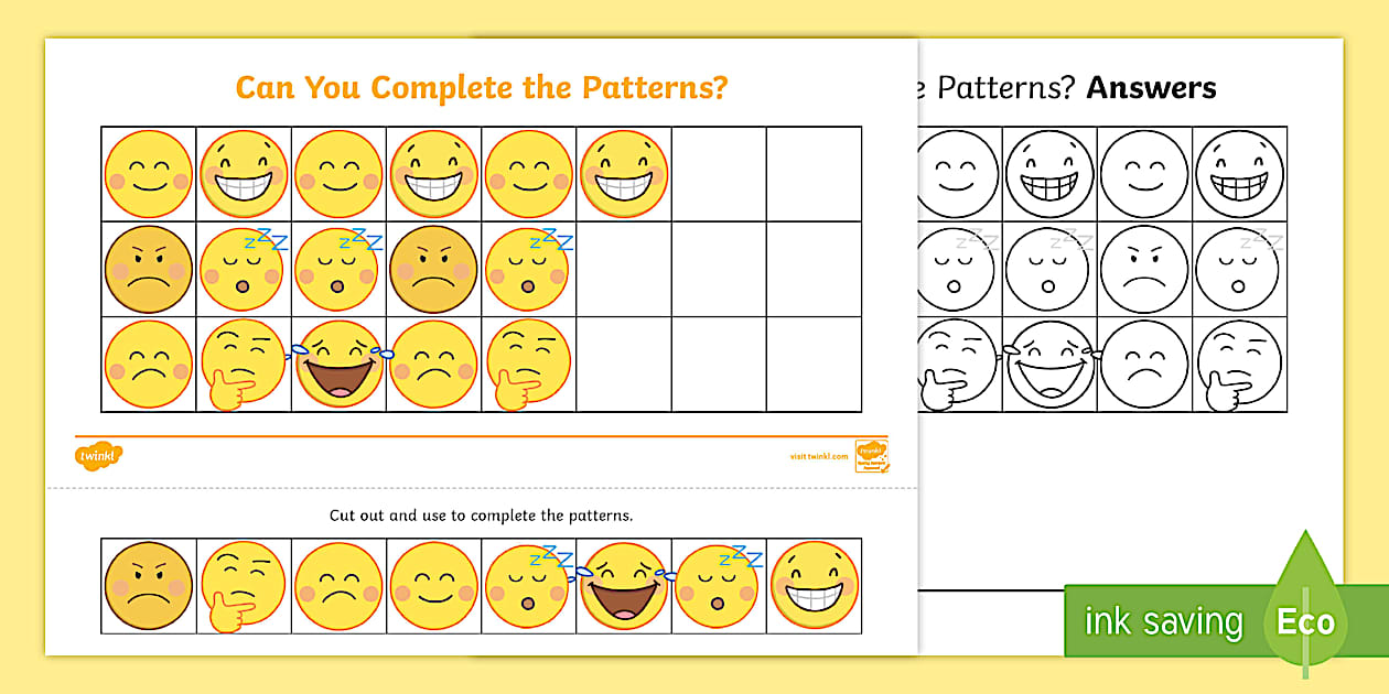 Cursive Emoji Emotions Themed Complete the Pattern Activity