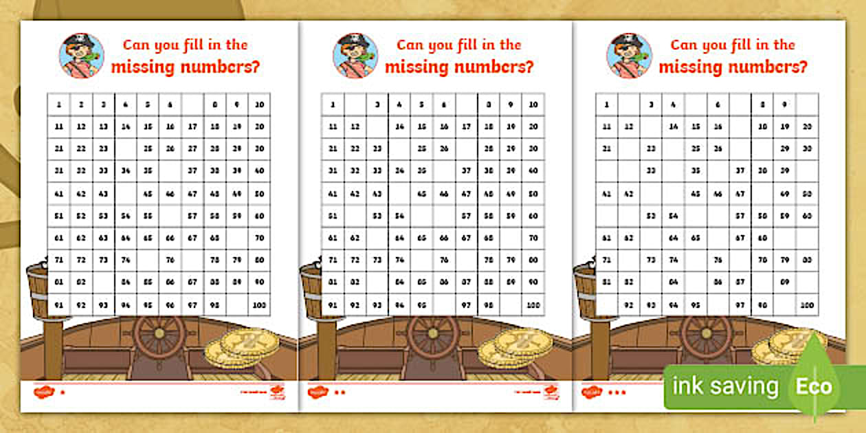 Cursive Pirates Missing Numbers Number Square - Twinkl
