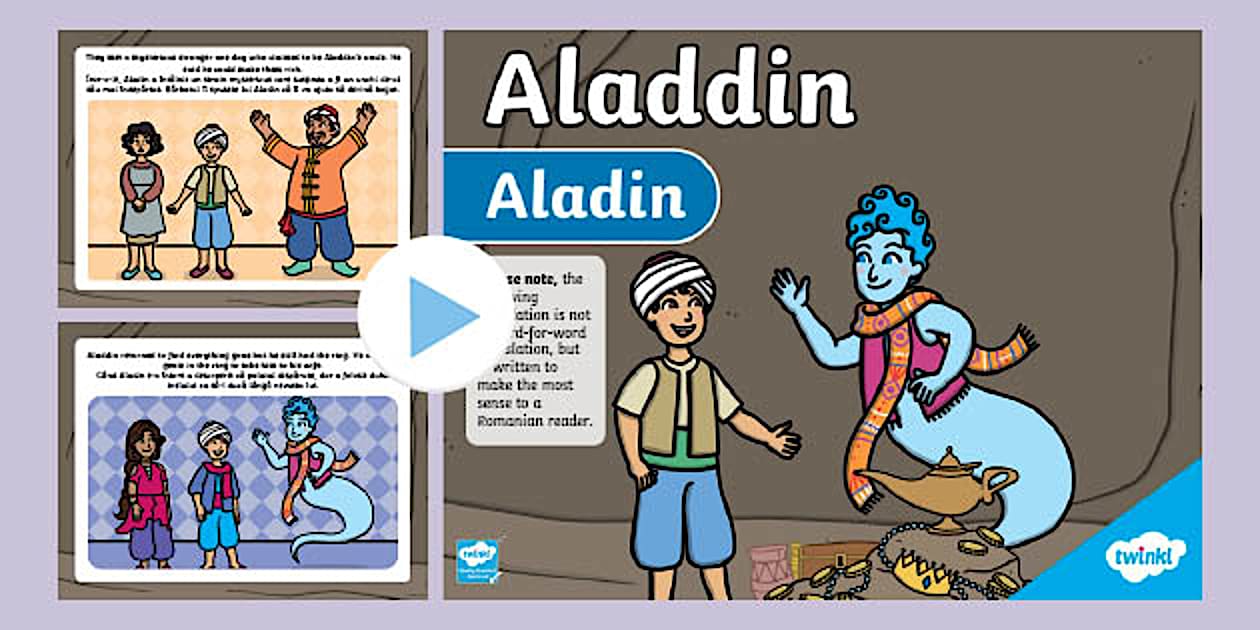 Aladdin Story PowerPoint EAL Romanian Translation - Twinkl