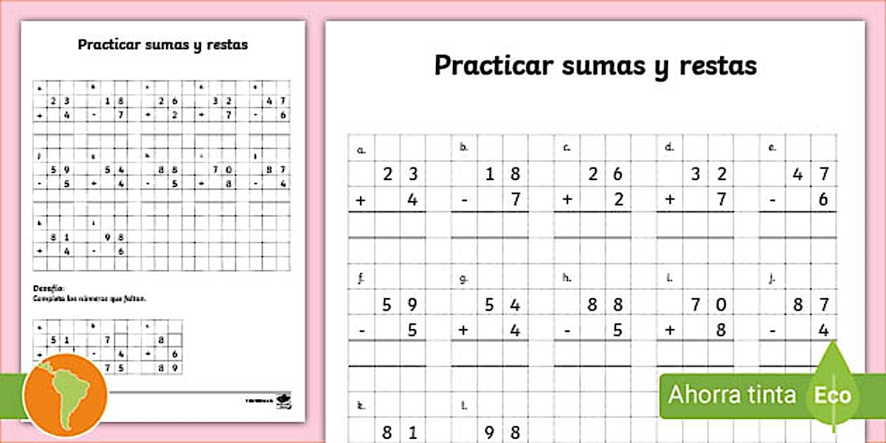 Actividad: Practicar sumas y restas- Guía de trabajo