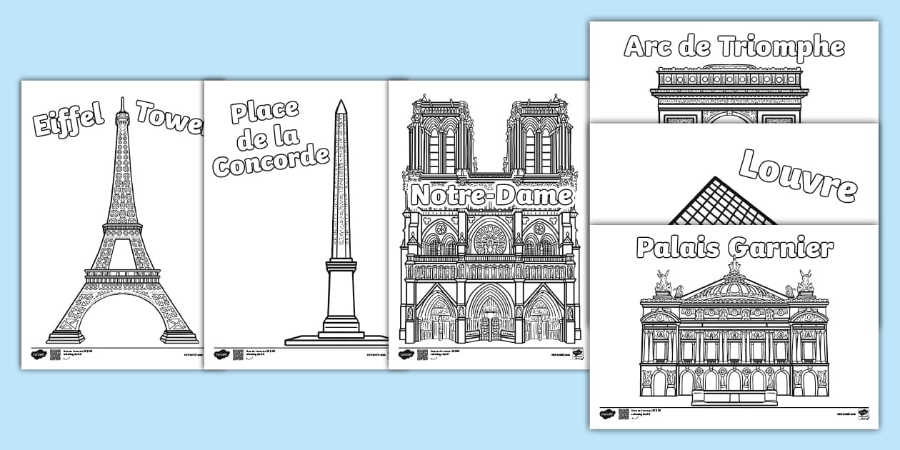 Paris Landmarks Colouring Pages - Twinkl - KS1 - Twinkl