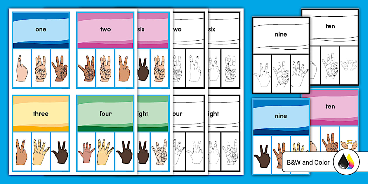 ASL Number and Word 1-10 Matching Clip Cards - Twinkl