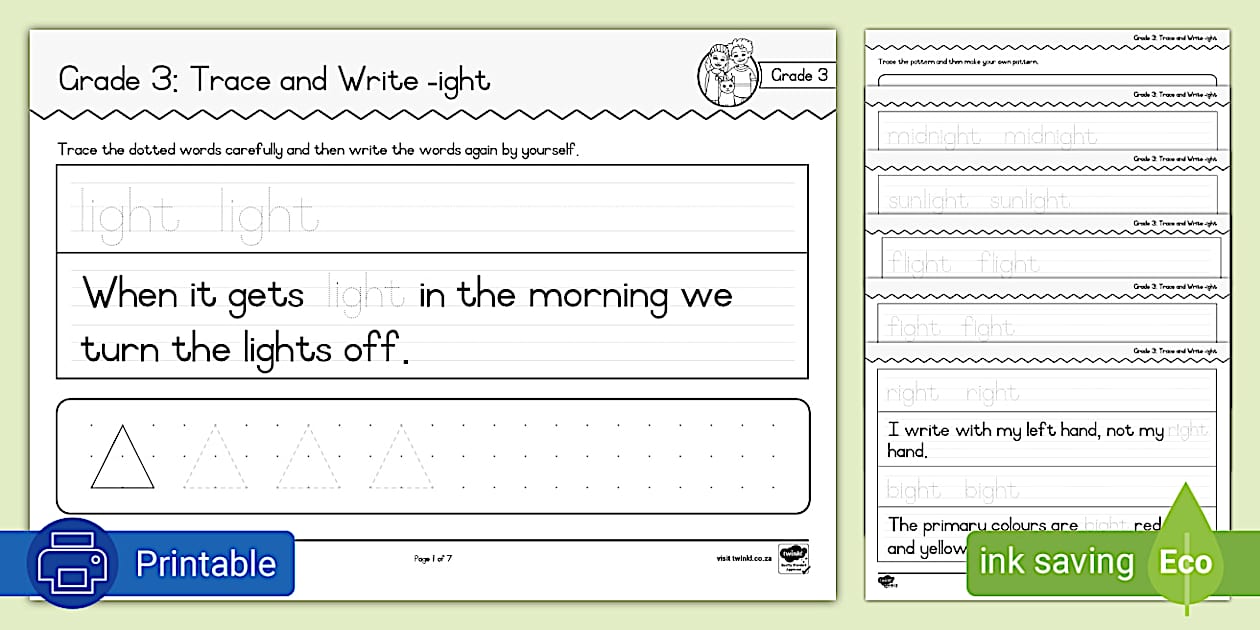 Grade 3 Phonics Trace and Write -ight (Teacher-Made)