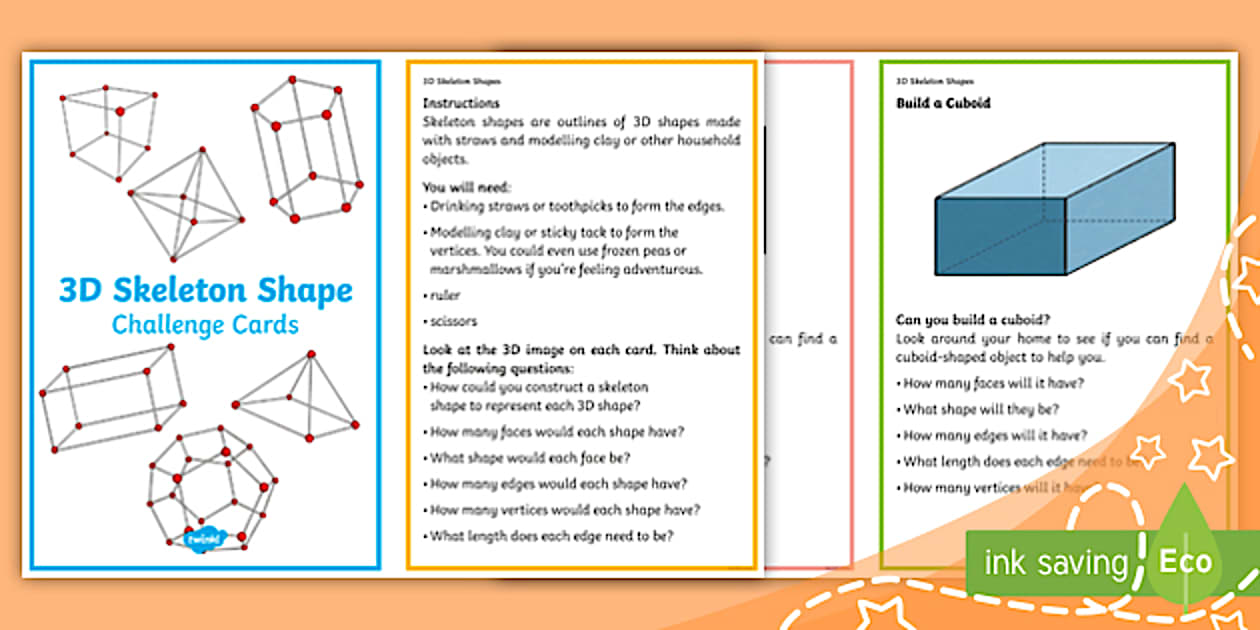 👉 3D Skeleton Shapes Challenge Cards - Twinkl