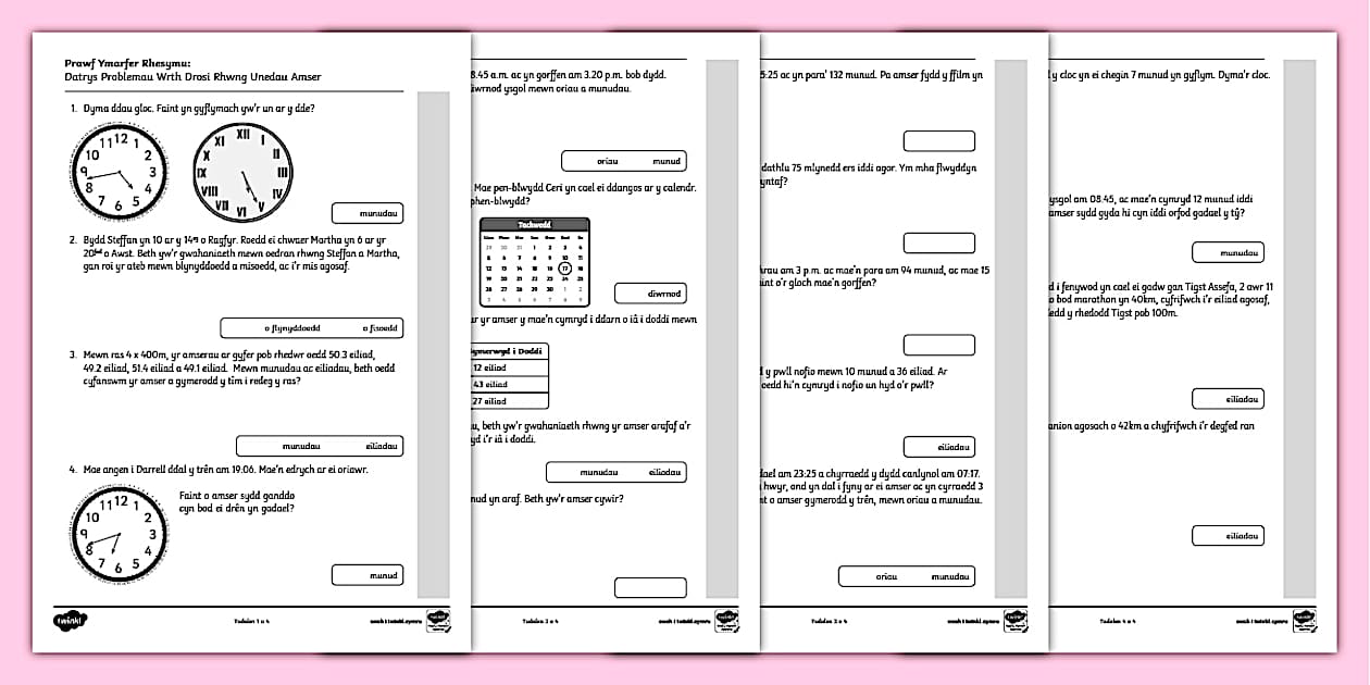 Prawf Ymarfer Rhesymu: Datrys Problemau Wrth Drosi Rhwng Unedau Amser