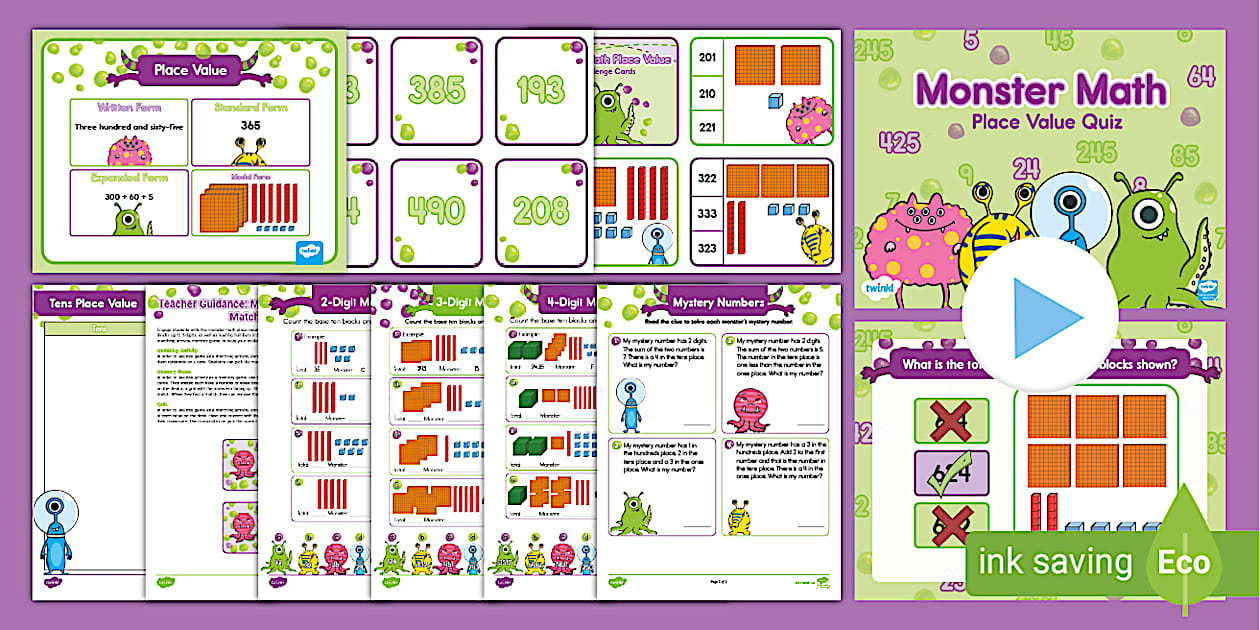 Monster Math Halloween Place Value Activity Pack - Twinkl