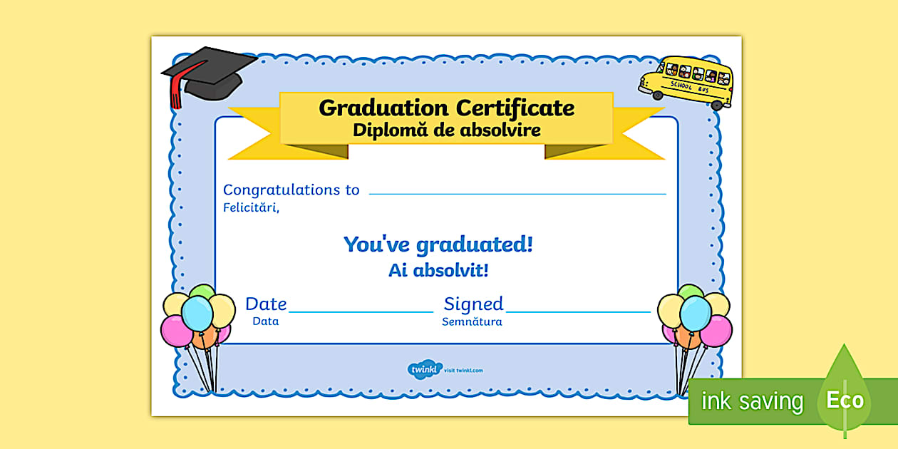 School Graduation Certificate English/Romanian - School Graduation ...
