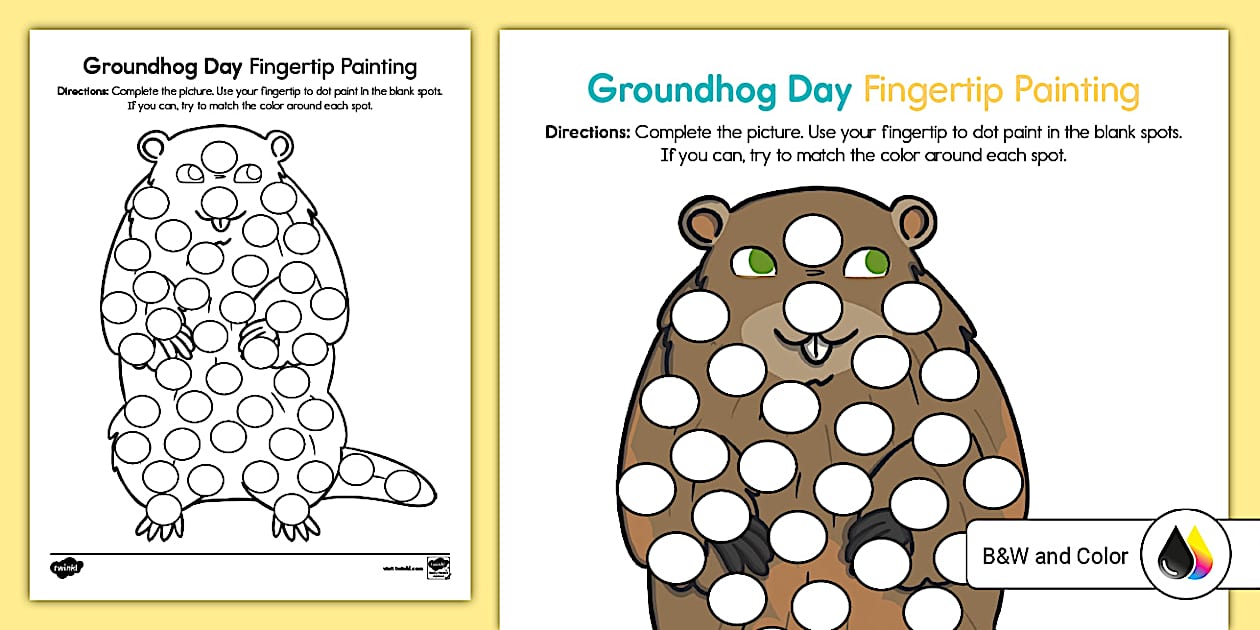 Groundhog Day Fingertip Painting Art Worksheet / Worksheet
