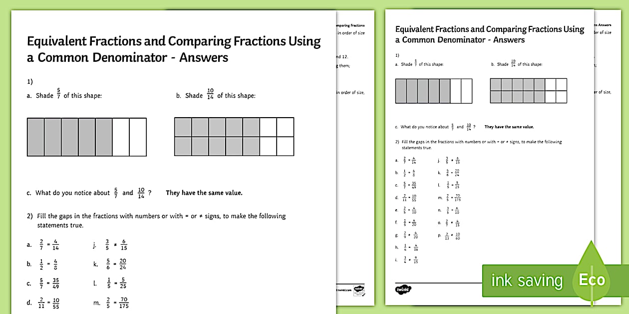 Common Denominator Fractions Worksheet (teacher made)