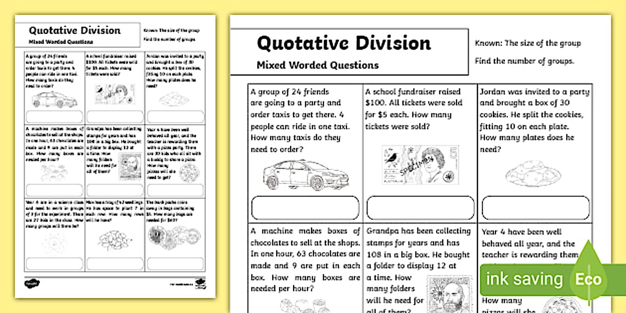 Quotative division Mixed Worded Questions - Twinkl