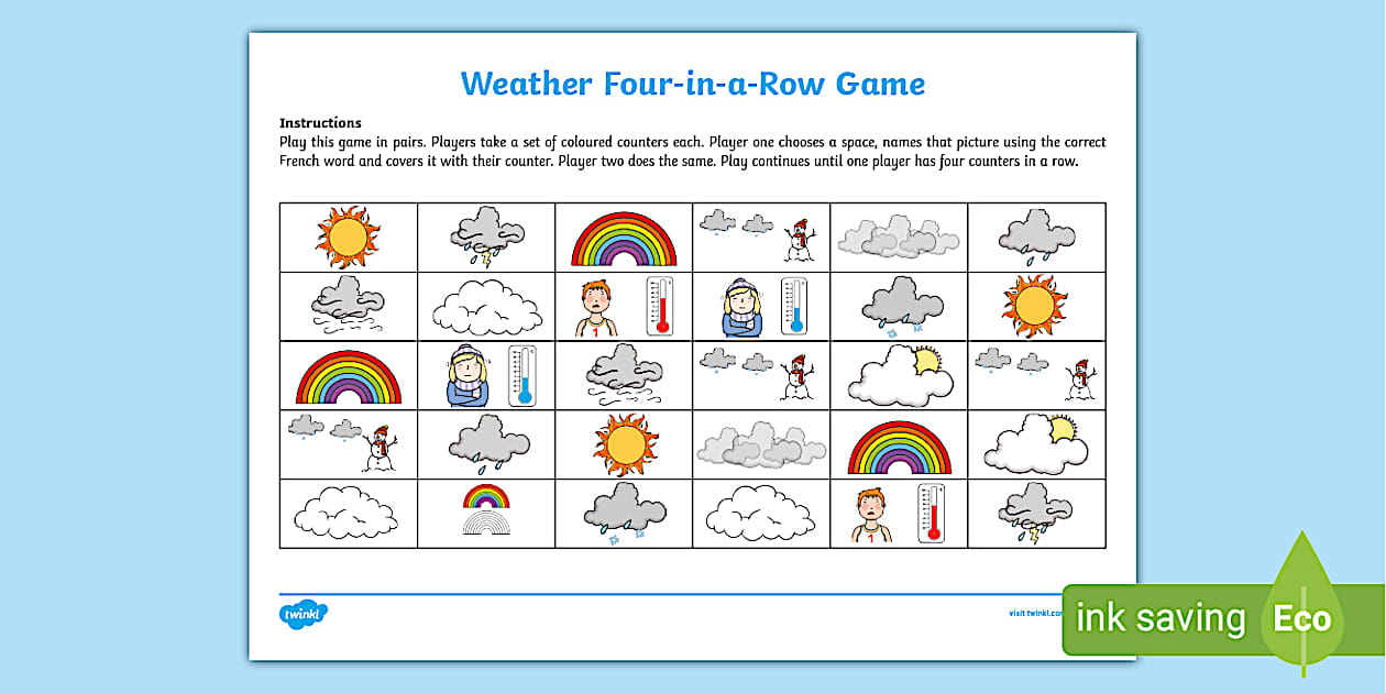Editable French Weather Four-in-a-Row Game - Twinkl