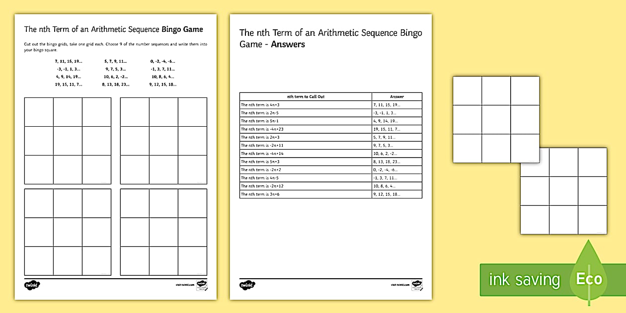 The nth Term of Arithmetic Sequences Bingo (teacher made)