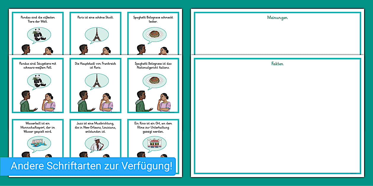Fakt oder Meinung? Karten zum Sortieren