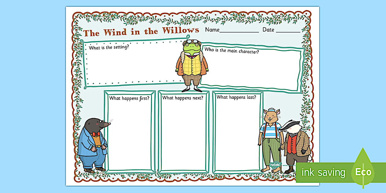 Black and White The Wind in the Willows Story Review Writing Frame
