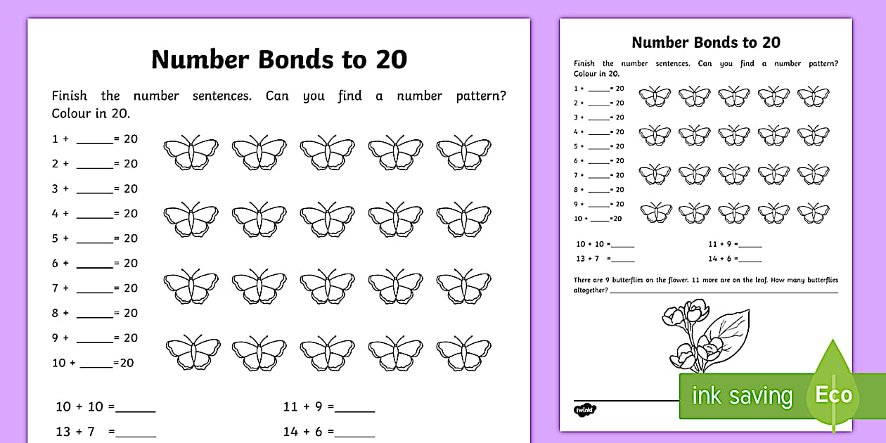 Number Bonds within 20 Worksheet / Worksheet - Twinkl