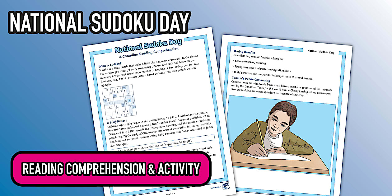 National Sudoku Day Reading Comprehension & Activity