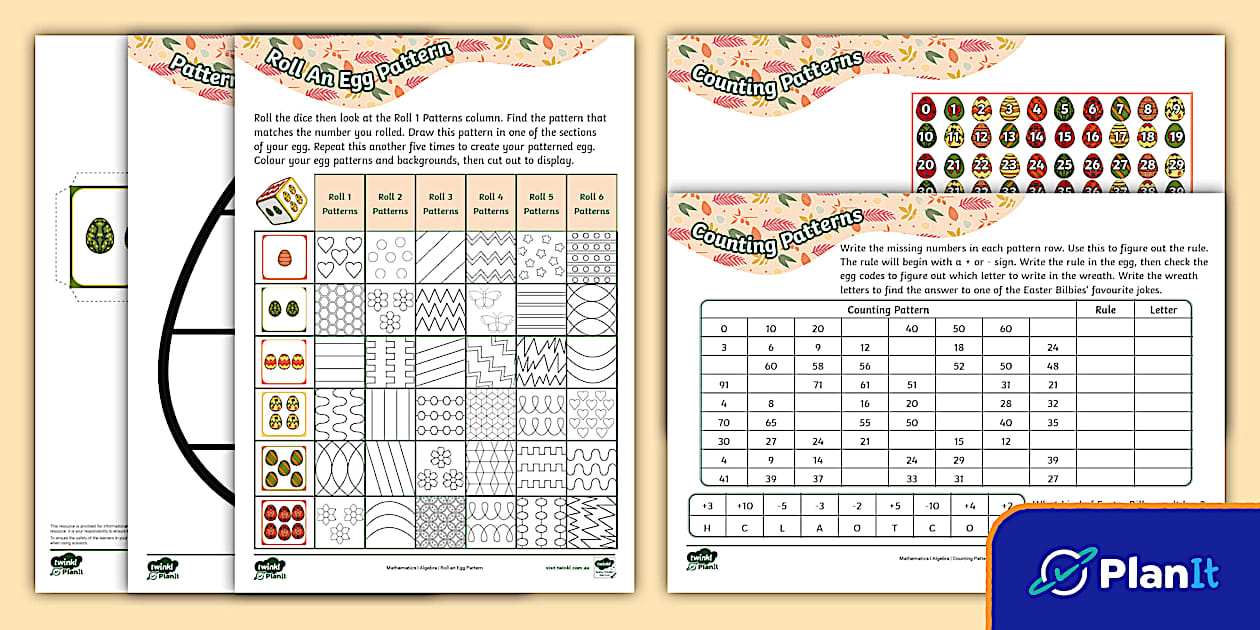 Year 2 Algebra: Pattern Eggsperts Home Learning Tasks