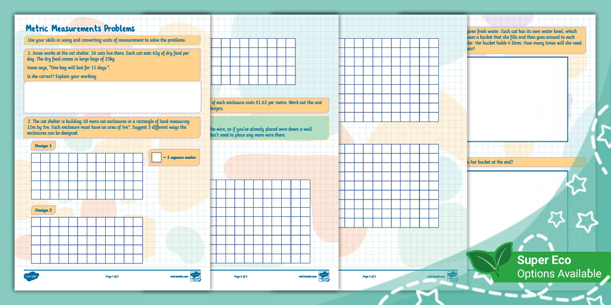 Metric Measurements Problems (Ages 10 - 11) (Teacher-Made)