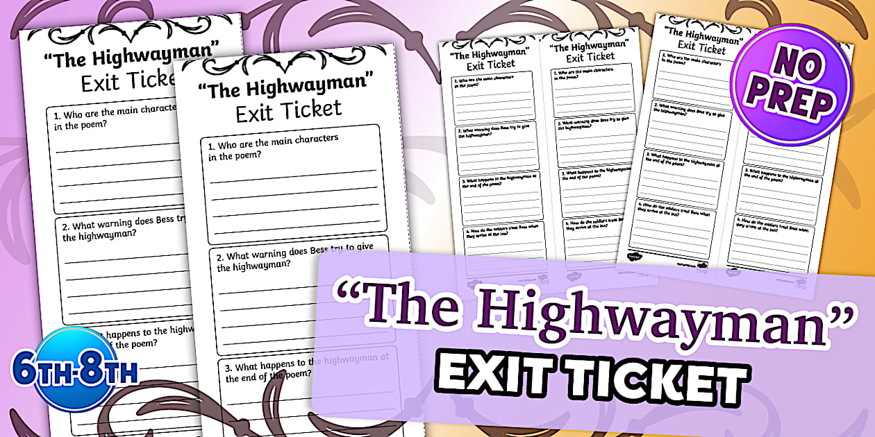 The Highwayman Poem Exit Ticket for 6th-8th Grade - Twinkl