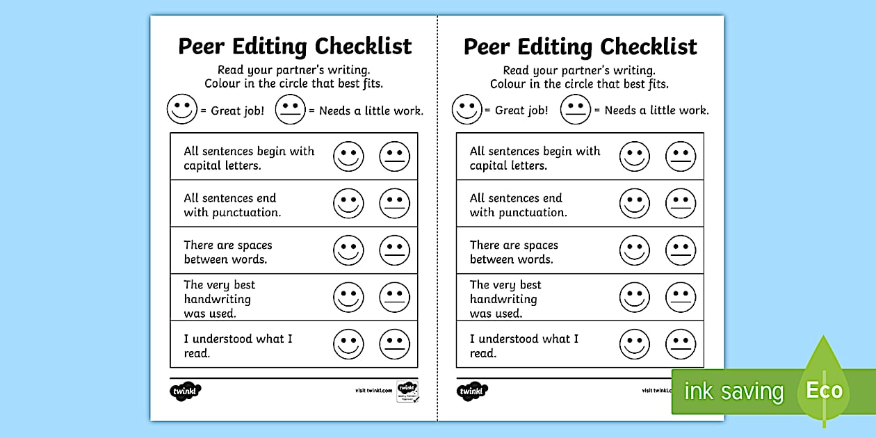 Peer Editing Checklist (teacher made) - Twinkl