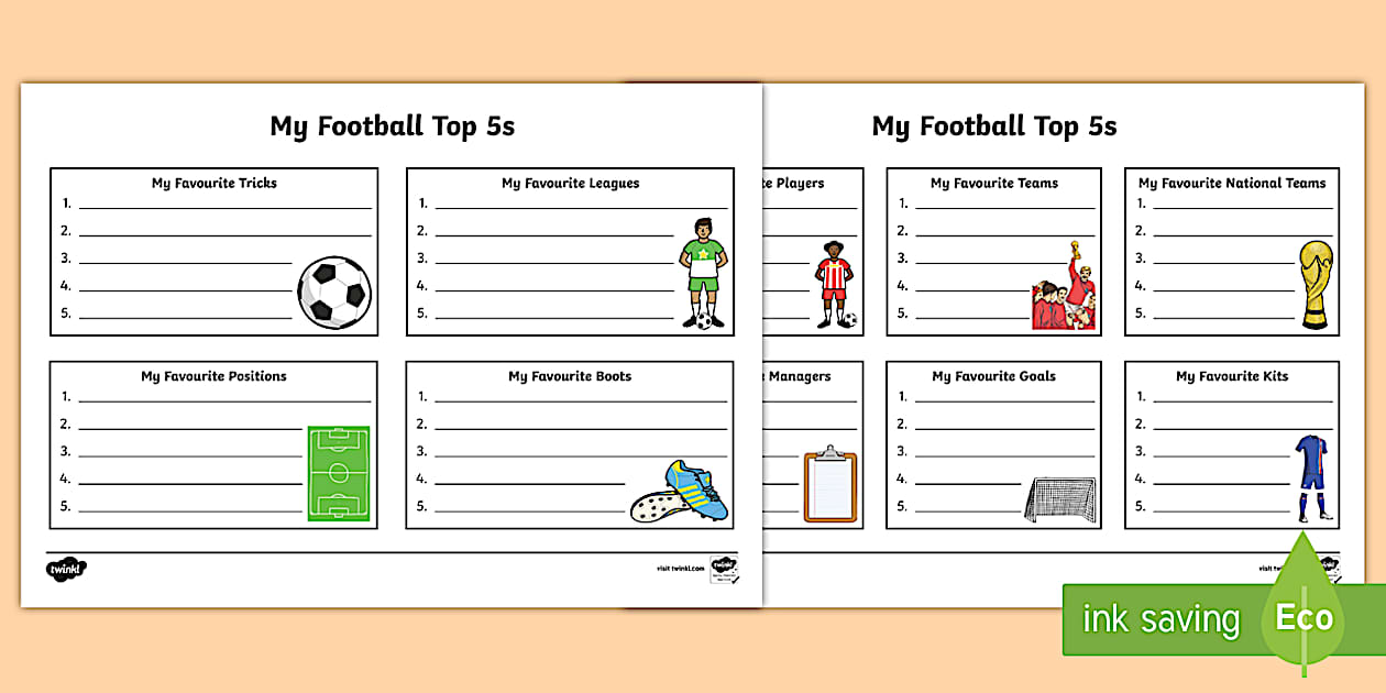 My Football Top 5's Worksheet / Worksheet - Twinkl