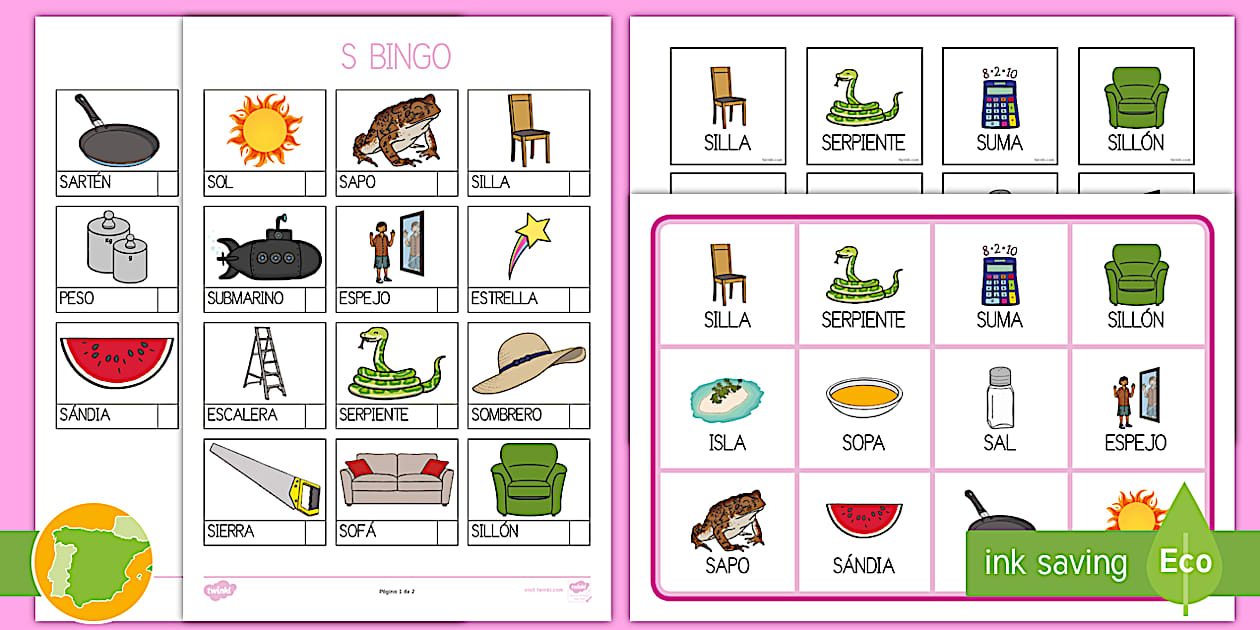 Bingo: Imágenes con la S | 1º de Primaria - Twinkl
