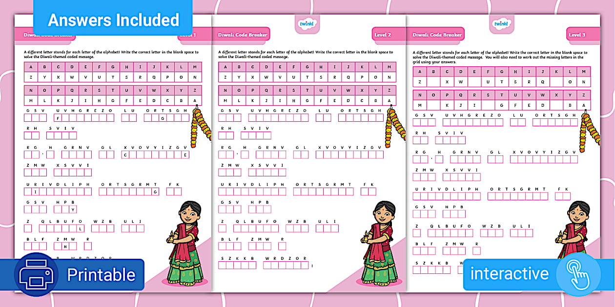 Diwali Secret Code Breaker - All Levels - Twinkl - Puzzles