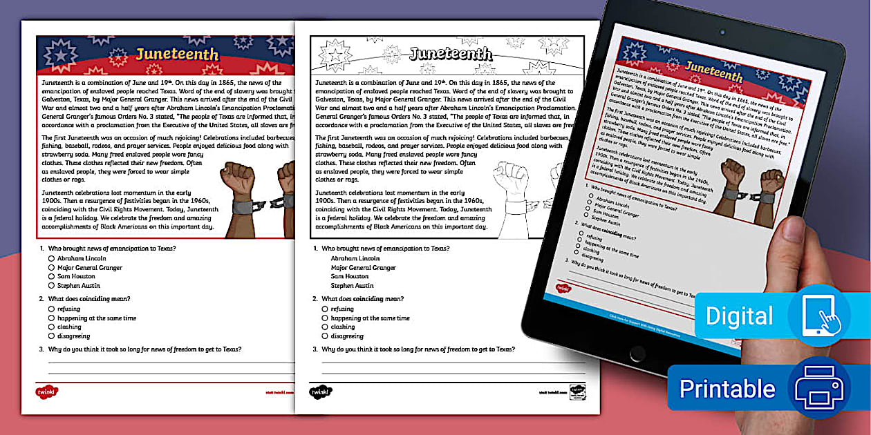 5th-Grade Juneteenth Reading Comprehension Worksheet | Twinkl