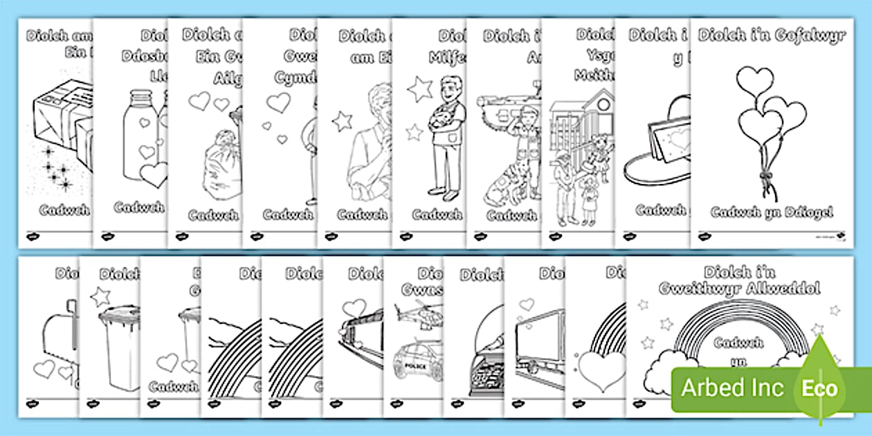 Posteri Lliwio Diolch i Weithwyr Allweddol