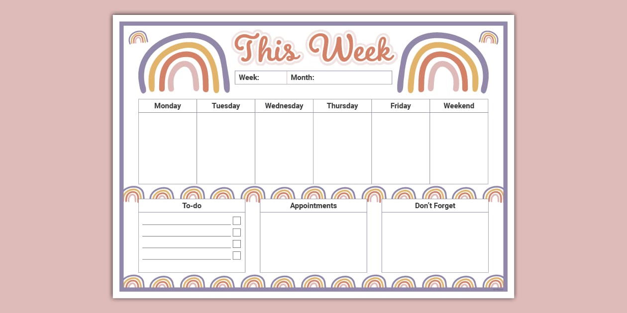 Muted Rainbow Themed Educator Weekly Planner Template