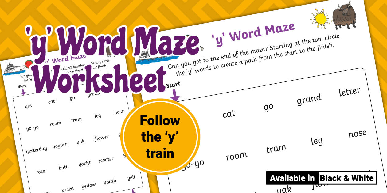 * NEW * 'y' Word Maze Worksheet