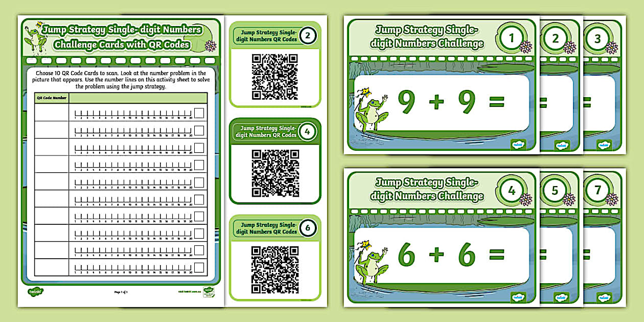 Jump Strategy Single-digit Challenge Cards with QR Codes