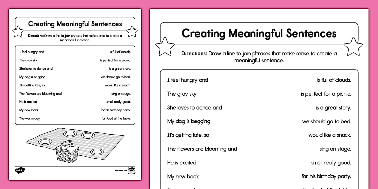 Second Grade Creating Meaningful Sentences Worksheet