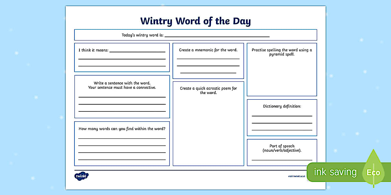Wintry Word of the Day Worksheet / Worksheet - Twinkl