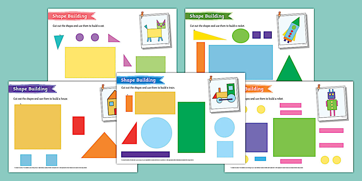 Shape and Geometry Building Worksheet - Twinkl - KS1