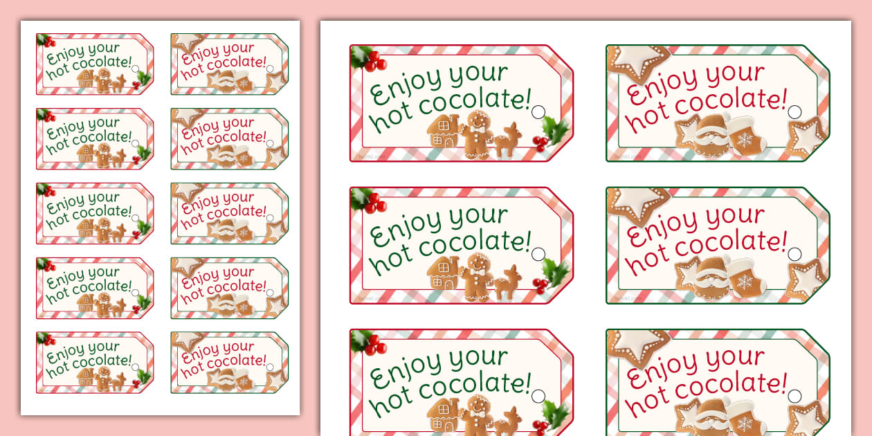 Gingerbread Christmas Themed Hot Chocolate Labels - Twinkl
