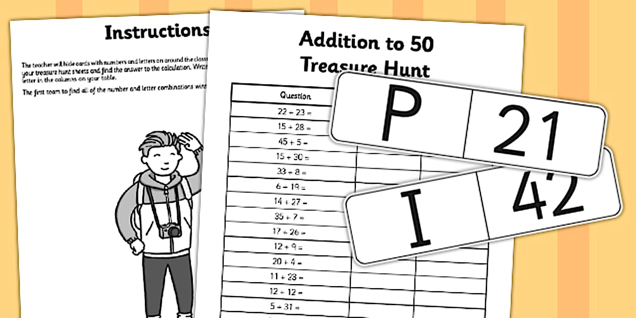 Editable Addition to 50 Treasure Hunt Activity - Twinkl