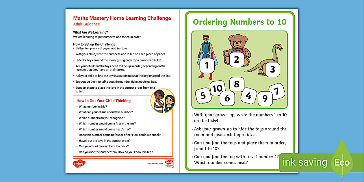 👉 EYFS Maths Ordering Numbers Home Learning: Ordering Toys