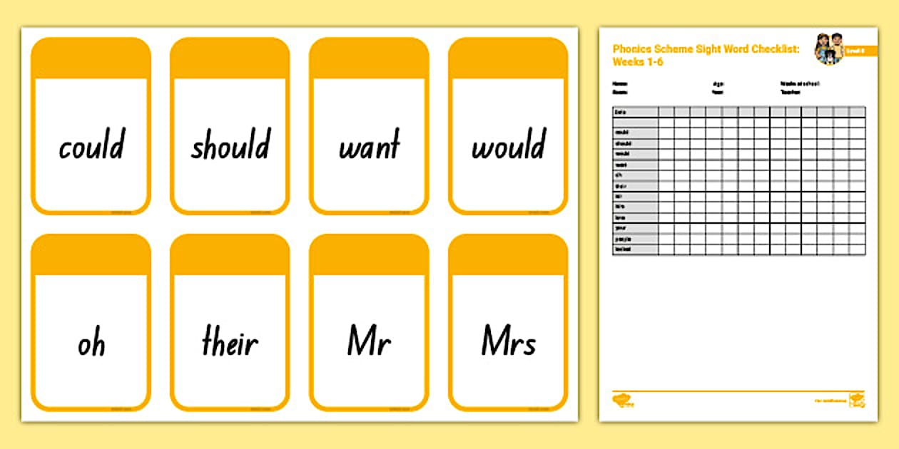 Level 5 Sight Word Flashcards and Checklist - Weeks 1-6