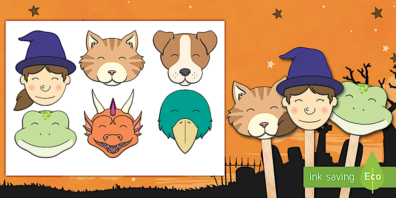 Witch and Animals Stick Puppets (teacher made) - Twinkl