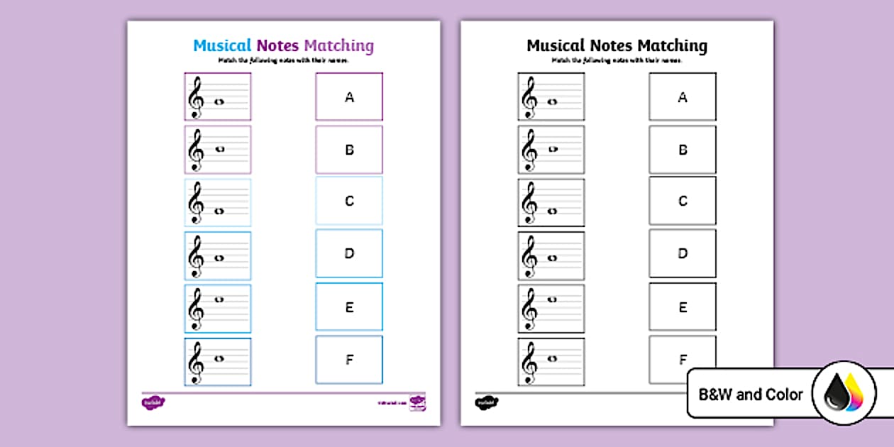 Musical Notes Matching Worksheet (teacher made) - Twinkl