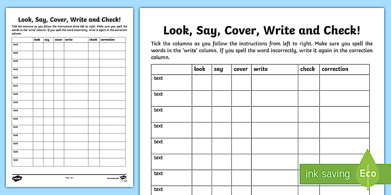 Look Cover Write Check Template – Spelling Resource – KS2